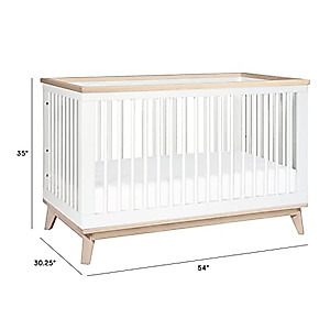 Babyletto Scoot 3-in-1 Convertible Crib with Toddler Bed Conversion Kit in White and Washed Natural, Greenguard Gold Certified