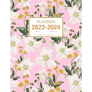 Planner 2023-2024: 8.5 x 11 Weekly and Monthly Organizer from May 2022 to April 2023 | Anemone Flower and Herb Design Pink