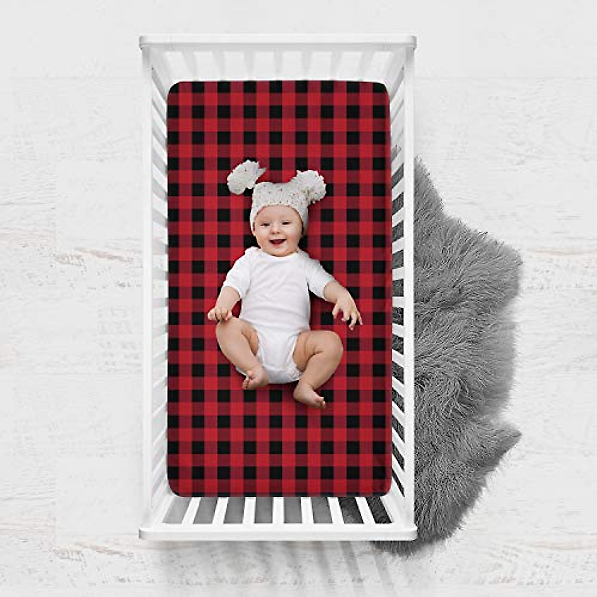 Crib Sheets for boy Girl - 100% Cotton Fitted Crib Sheet Set - Perfect for Baby Boys, Fits Standard Toddler Mattress (Buffalo Plaid)