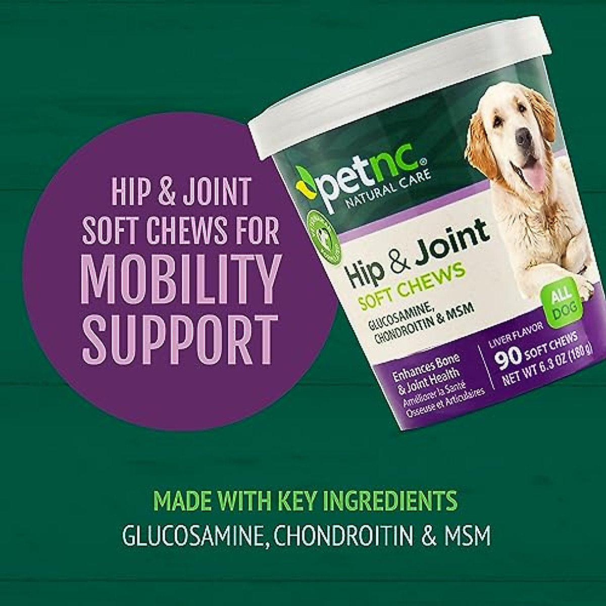PetNC Natural Care Hip and Joint Soft Chews for Dogs, 90 Count,Liver,0.03 pounds