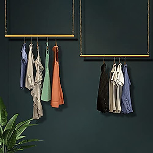 2 PCS Garment Rack with Adjustable Chain 5.9ft Adjustable Sling Clothing Wedding Dress Storage Hanging Rack for Home Boutique Store Display, 120CM/ 3.9ft Metal Pole, Gold