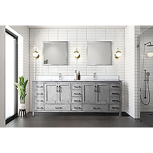 Lexora Jacques 84 in. W x 22 in. D Distressed Grey Double Bath Vanity and White Quartz Top