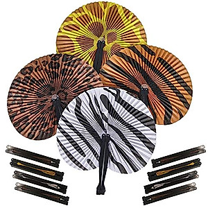ArtCreativity 10 Inch Safari Print Folding Fans, Pack of 12 Foldable Fans in Assorted Colors and Designs, Goodie Bag Filler, Party Favors and Supplies, Fun Novelties and Gifts for Kids Ages 3+