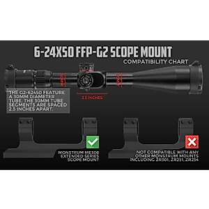 Monstrum G2 6-24x50 First Focal Plane FFP Rifle Scope with Illuminated Rangefinder Reticle and Parallax Adjustment | Black