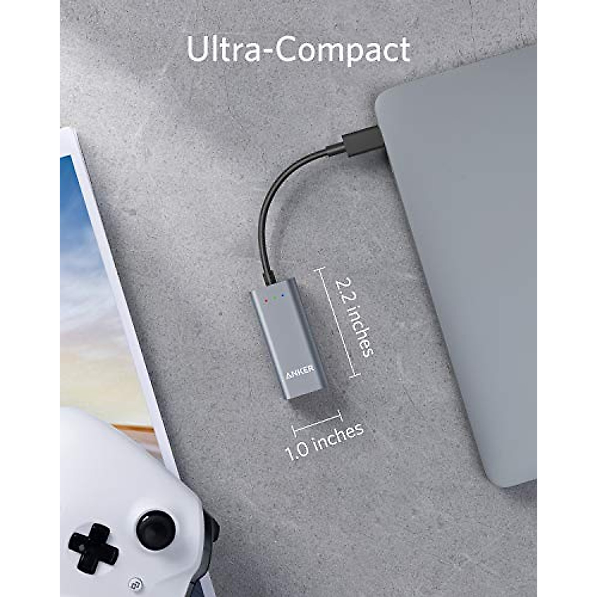 Anker USB C to Ethernet Adapter, Portable 1-Gigabit Network Hub, 10/100/1000 Mbps, for MacBook Pro, iPad Pro 2019/2018, ChromeBook, XPS, Galaxy S9/S8, and More