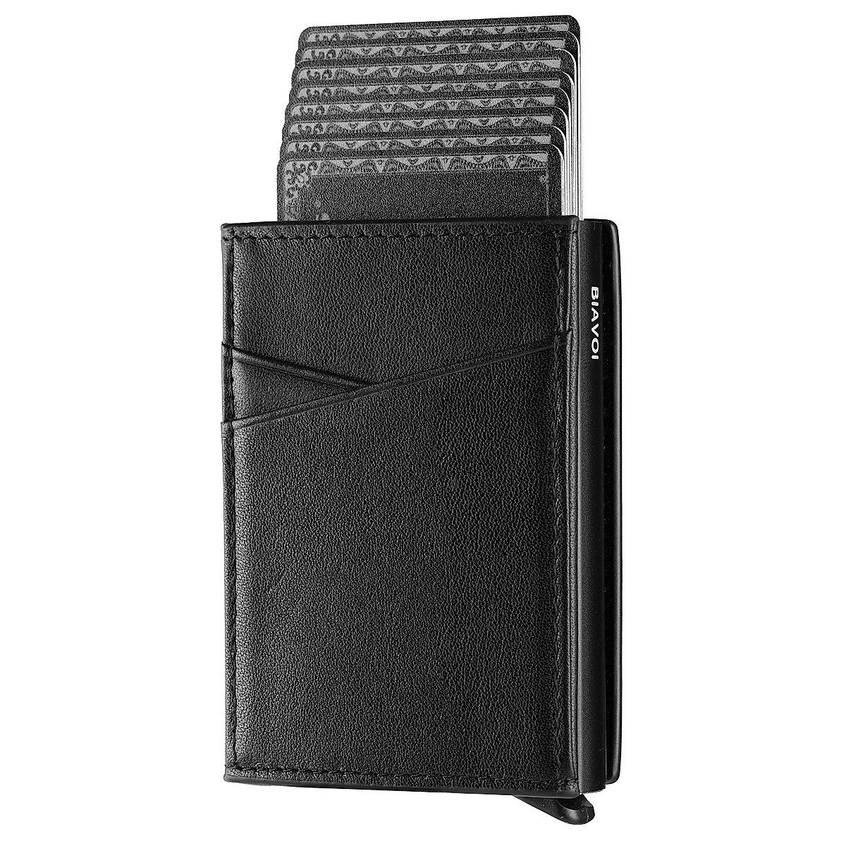BIAVOI Mens Wallet Card Holder Pop Up Aluminum Card Case for Men RFID Protection Credit Card Holder Up to 13 Cards (Black)