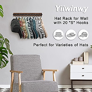 Yiiwinwy Hat Rack for Wall Baseball Caps Organizer Wall-Mounted Hat Hanger Set of 2, Retro Wooden Hat Organizer for Door Closet, Cowboy Hats Holder Bedroom Entryway Storage Racks with 20 Hooks(Brown)