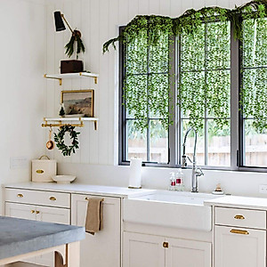 Wellindecor 2 Pcs Artificial Hanging Eucalyptus Leaves Faux Hanging Vines Greenery for Home Indoor Outdoor Garden Wedding Décor (Green), 43.30 × 3.93 inch