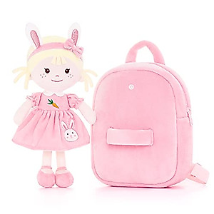 Onetoo Easter Bunny Backpack Toddler Backpack Girl Backpacks Kids Backpacks with Soft Plush Baby Dolls Bunny Pink 9.5"