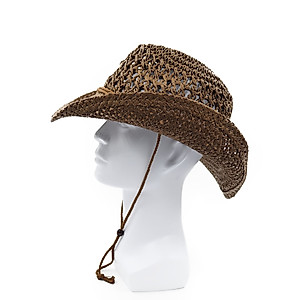 Melesh Adult Sun Straw Western Cowboy Hat (Coffee)