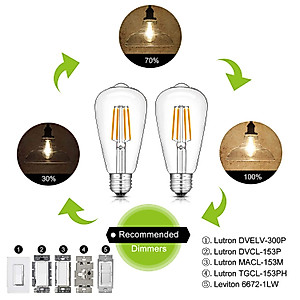 AOMRYOM Dimmable 4W LED Edison Bulbs 40W Incandescent Equivalent 2700K Soft White, E26 Base LED Filament Light Bulb, ST21 / ST64 Antique Edison Style Clear Glass Cover, Pack of 6