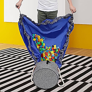 Fuoliystep Toy Storage Basket,Toy Organizer and Play Mat, Foldable Storage Basket Box with Drawstring Storage Bag Oxford Fabric Toy Storage Organizer with Detachable Playing Blanket and Basket Lid (B)