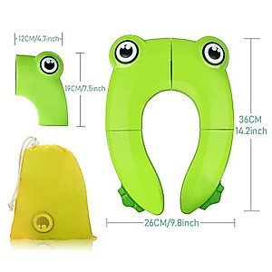 Pejoye Foldable Potty Toilet Training Seat, Travel Portable Toilet Seat Toddler, Folding Potty Training Seat for Kids with 6 Anti Slip Silicone Pads and 1 Carry Bag, Green Frog