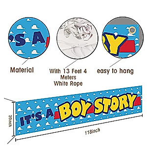 HENGFU It's a Boy Story Yard Banner Outdoor & Indoor Garden Sign Hanging 118In x 20In Blue Sky White Clouds Photo Backdrops For Baby Shower Newborn Boys Birthday Party Decoration Supplies