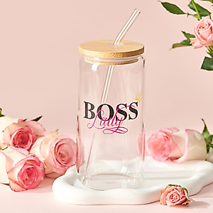 Boss Lady Gifts Set for Women, Boss Day Gifts,Best Boss Gift for Female Manager Supervisor,Tote Bag Glass Cup Candle Bracelet Keychain