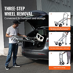 VEVOR Aluminum Folding Hand Truck, 2 in 1 Design 1000 lbs Capacity, Heavy Duty Industrial Collapsible cart, Dolly Cart with Rubber Wheels for Transport and Moving in Warehouse, Supermarket, Garden