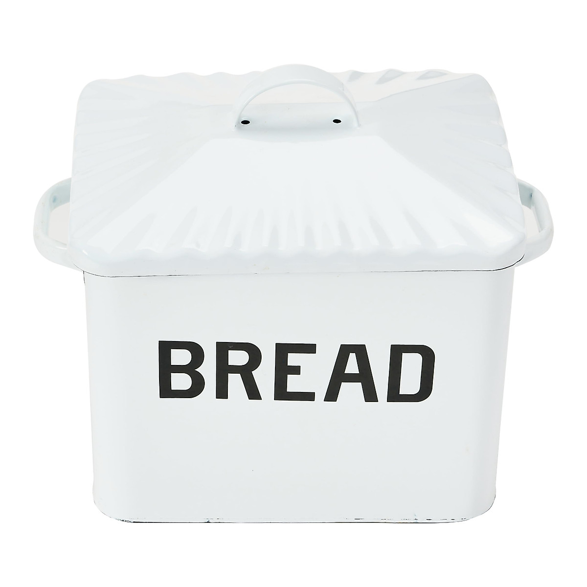 Creative Co-Op Farmhouse Enameled Metal Bread Box with "Bread" Message, White
