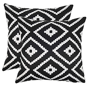 Adabana Outdoor Waterproof Boho Pillow Covers 18x18 Decorative Black and White Outdoor Throw Pillows Cover for Patio Furniture Garden Porch Pack of 2