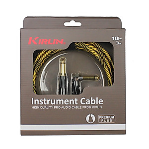KIRLIN Cable IWB Instrument Cable, 1/4-Inch Right Angle to Straight, Black Gold Wave, 10FT (IWB-202 BFGL-10/WBO)