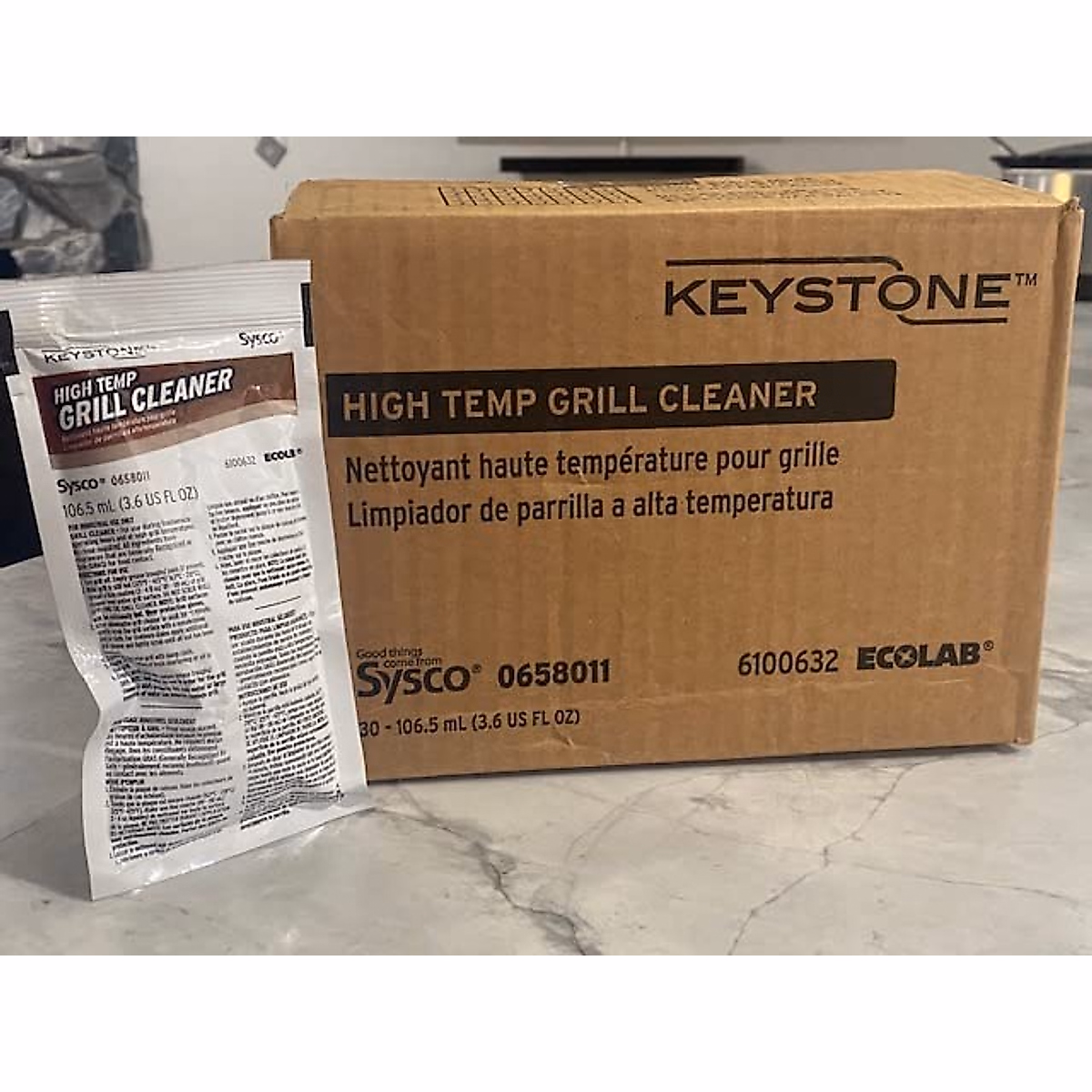 Keystone(TM) High Temp Grill Cleaner, Bundle of 6 x 3.6 oz pouches, for Kitchen, Food Truck, Professional Kitchen
