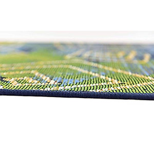 Unique Loom Modern Collection Abstract, Geometric, Spirals, Vintage, Indoor and Outdoor Area Rug, 2' 0" x 6' 0", Navy Blue/Green