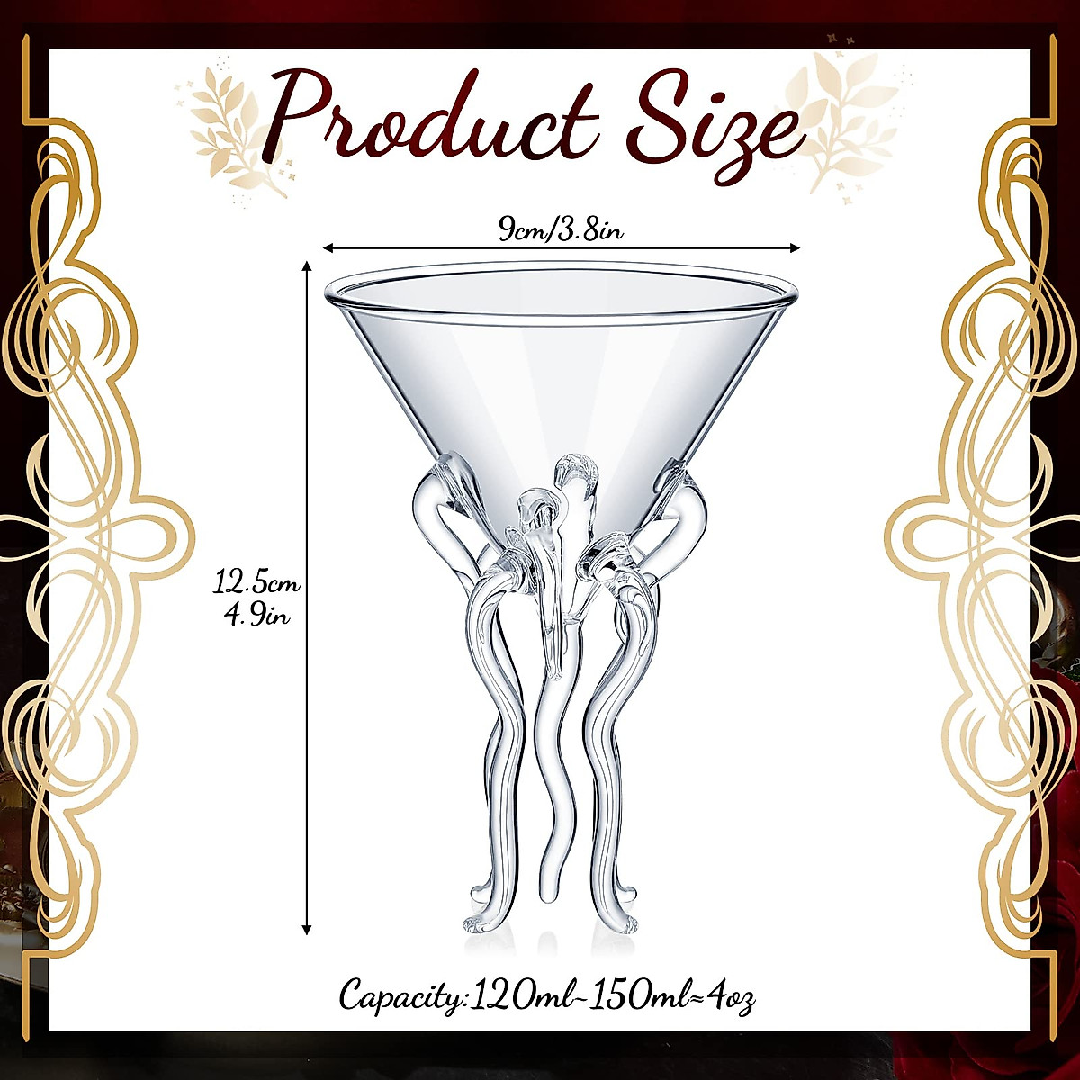 4 Pcs Octopus Martini Glass 4 oz Fun Cocktail Glasses Jellyfish Wine Glass Creative Jellyfish Glass Cup for Margarita Whiskey Drinking Glassware Kitchen Bar Party Wedding