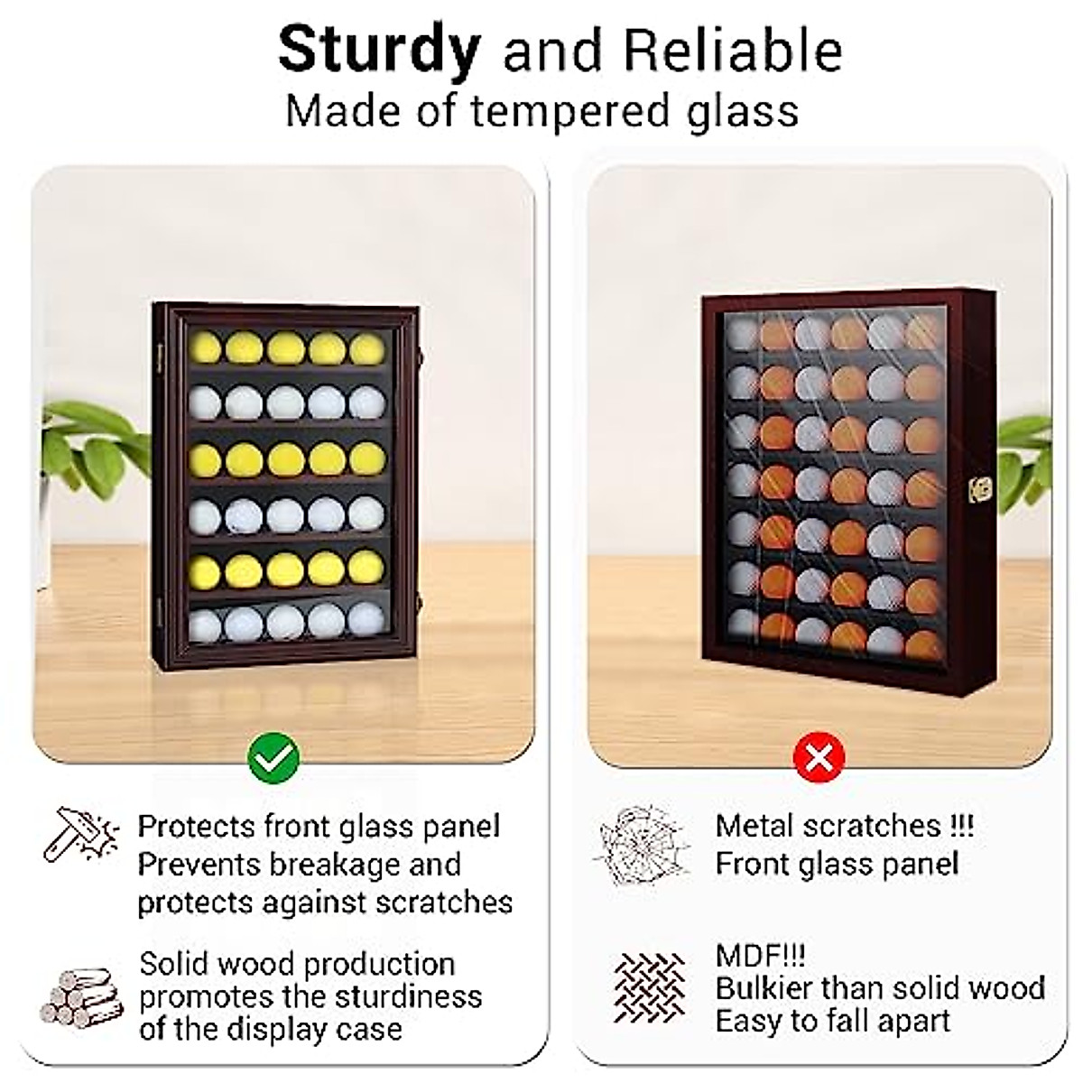 ASmileIndeep Golf Ball Display Case for 30 Golf Balls, Solid Wood Golf Ball Holder Wall Mount with HD Tempered Glass Door, Golf Ball Rack for Golf Enthusiasts