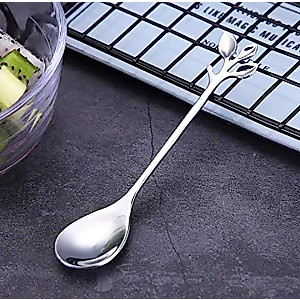 Stainless Steel Leaf Coffee Spoon, SZBAIDEKJ 10 Pcs Creative Tableware Dessert Spoons, Stirring, Mixing, Sugar, Stir, Ice Cream Teaspoon Set (Silver)