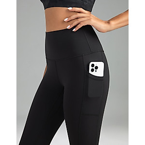 Colorfulkoala Women's High Waisted Tummy Control Workout Leggings 7/8 Length Yoga Pants with Pockets (M, Black)