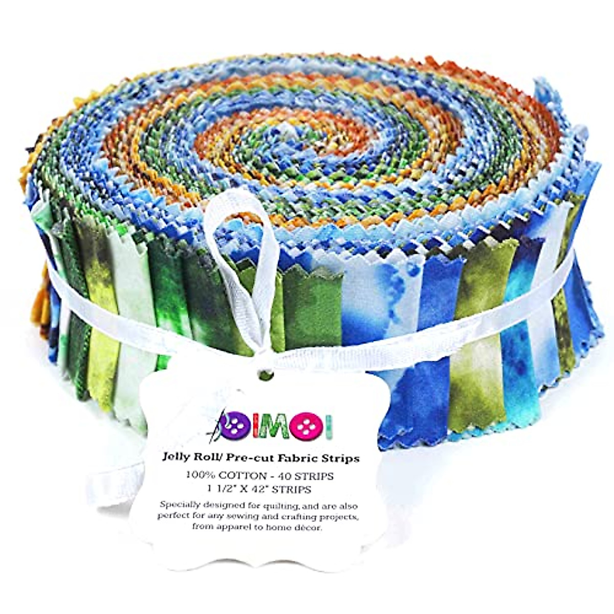 Soimoi 40Pcs Tie Dye Print Precut Fabrics Strips Roll Up 1.5x42inches Cotton Jelly Rolls for Quilting - Multicolor