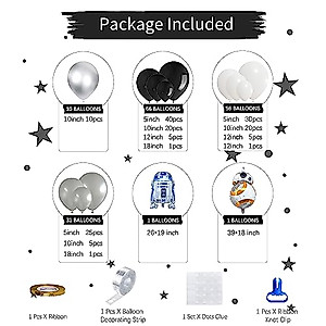 HYOWCHI Star Theme Wars Party Decorations - 165 Pcs Star Theme Wars Balloon Garland Arch Supplies, Black Silver White Latex Balloon Arch For Wars Birthday Baby Shower Party Decorations