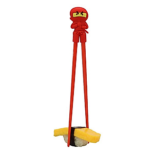Ebros Gift Red Ninja Reusable Training Chopsticks Set With Animated Food Safe Silicone Helper Hinge Guide For Sushi Noodles Rice Dining Fun For Adults And Kids