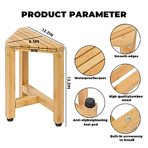Generic 12.2 in Corner Shower Stool Wood, Triangle Shower Foot Rest, Shower Stool for Shaving Legs, Stool for Small Shower Spaces, Bath Seat, Foot Rest Shaving