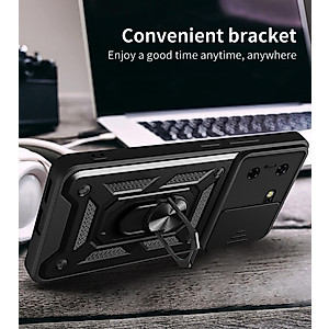 Kukoufey Compatible with Tecno Pova 5 Bracket Shell,with Slide Camera Lens Cover Compatible with Tecno Pova 5 Free Fire LH7n Case Black