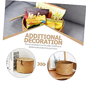 Zerodeko 3pcs Storage Box with Lid Wicker Baskets Wicker Basket with Lid Seagrass Storage Woven Toilet Paper Storage Basket Storage Basket for Shelves Round Seaweed Clamshell Shelf Basket