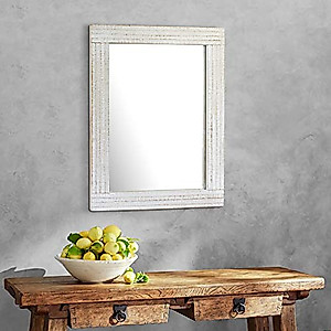Stonebriar Rustic Rectangular Worn White Wood Frame Hanging Wall Mirror for Vertical or Horizontal Display, 24" x 18"