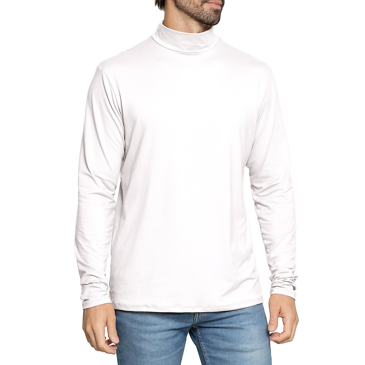 STRETCH IS COMFORT Men's Long Sleeve Mock Neck Turtleneck White Small