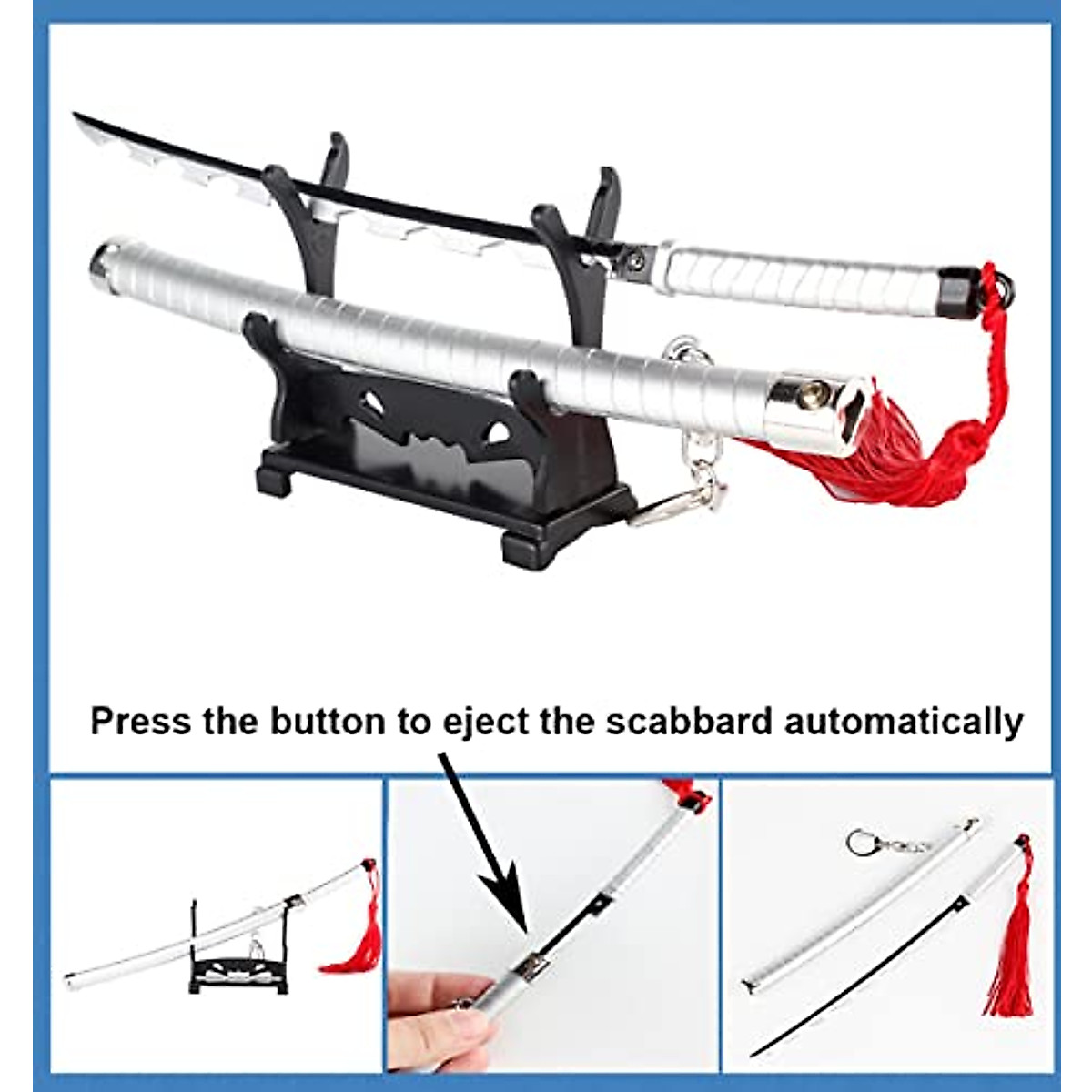 Batustou Mini Katana Sword Keychains 9inch Sword Metal Weapon Model with Stand Anime Figure For Men Devil Hashibira Inosuke Key Chain Cosplay