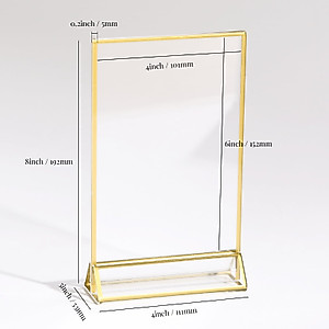 UNIQOOO Acrylic Sign Holders with Golden Border, Portrait View, Pack of 6 | 4x6 Inches Double Sided Clear Frame, Perfect for Wedding reception, Centerpiece, Decoration, Party,Anniversary, Event