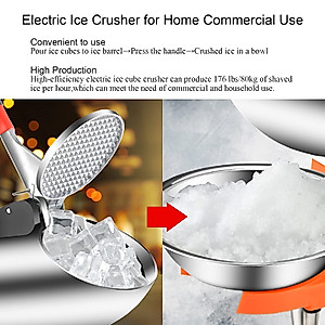 Electric Ice Crusher with Dual Blades,300W Electric Ice Shaver Machine (176lbs/80kg Per Hour,2200rpm) with Cover and Bowl 110V Electric Snow Cone Maker for Shaved Ice,Margaritas,Home Commercial Use