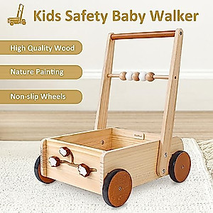 PairPear Wooden Baby Walker Push Toys,Adjustable Speed Nature Wood Push Walkers for Babies Learning to Walk,Toddler Push and Pull Toys Gift for baby Girls and Boys 1-2