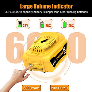 Zuliati 2PC DCB206 6.0Ah Battery Replacement for Dewalt 20V Battery DCB203 DCB206-2 DCB201 DCB204 Compatible with Dewalt 20 Volt Battery DCD985B DCD771C2 DCS355D1 Power Tools(Yellow)