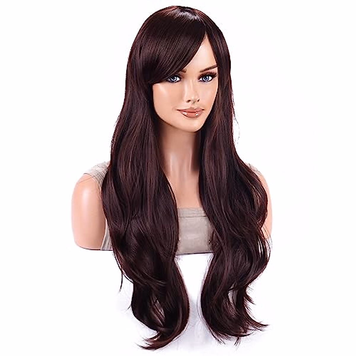 AneShe Wigs 28 Inch 70cm Long Curly Wavy Hair Wig Heat Resistant Cosplay Wig with Wig Cap (Dark Brown)
