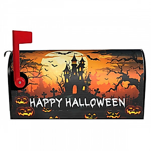 Brunt Halloween Starry Night Haunted House Pumpkin Magnetic Mailbox Covers - Large Orange Post Letter Box Covers - Garden Yard Home Decor for Outside - 21" x18"