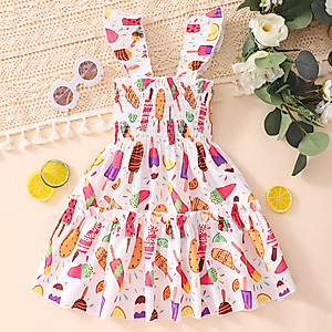 Girls Ice Cream Dress Sleeveless Toddler Summer Outfit Beach Tiered Smocked Sundress Kids Ruffle Dresses 6-7 Years