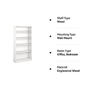 Bush Furniture Universal 5 Shelf Bookcase in Pure White (WL12417-03)