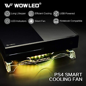 WFPOWER Cooling Fan for PS4, USB RGB LED Backlight, Multi-Color LED Light Cooler Stand, Gaming Mood Lights Pad, Compatible with Xbox, PS4 Pro, PS4 Slim, Consoles, Notebook, Laptop