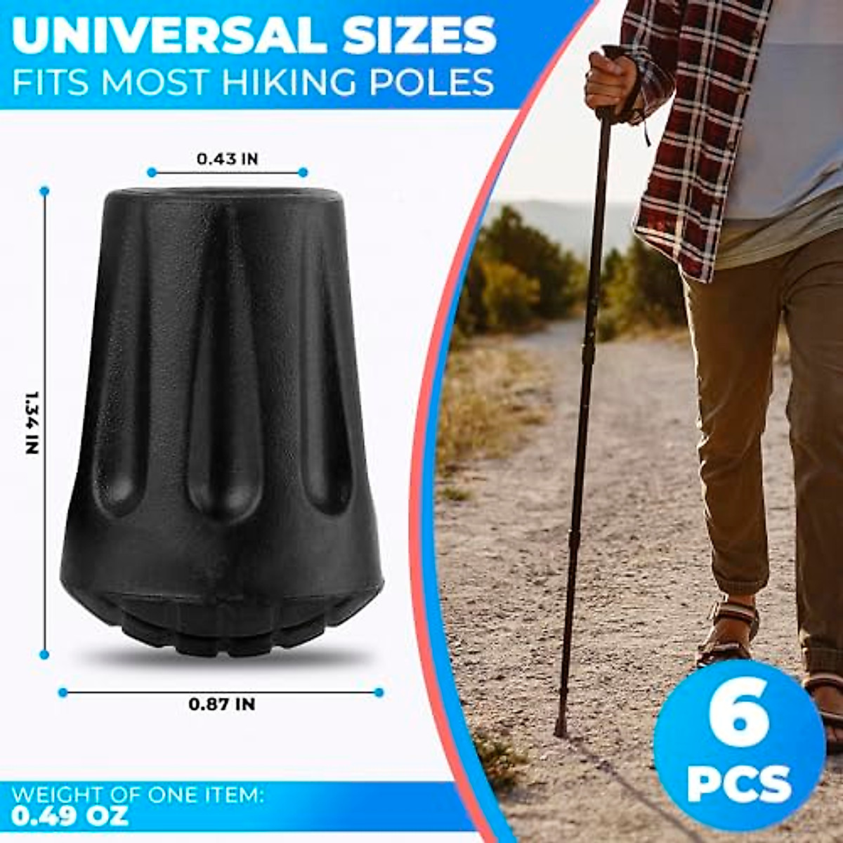 6Pcs Hiking Walking Stick Tips - Rubber Tips for Hiking Poles Hiking Accessories Collapsible Walking Stick Tips Rubber Tips for Canes - Hiking Pole Tips Rubber Tips for Walkers