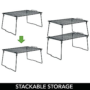 mDesign Metal Stackable Storage Shelf - Closet, Cabinet, Countertop 2-Tier Raised Organizer - for Bedrooms, Bathrooms, Entryways, Hallways - 17" x 12" x 8", 4 Pack - Black