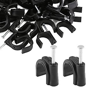 Rierdge 100 Pieces Half Clamps J-Hook with Nail, 1/2 & 3/4 Inch Black Pex Support Holder for Tubing Pipe Fixing Wire 12mm & 20 mm